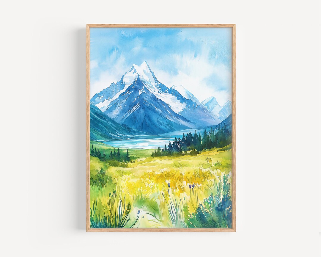 Mount Cook Watercolor Painting - Wall Art Print, Poster, New Zealand ...