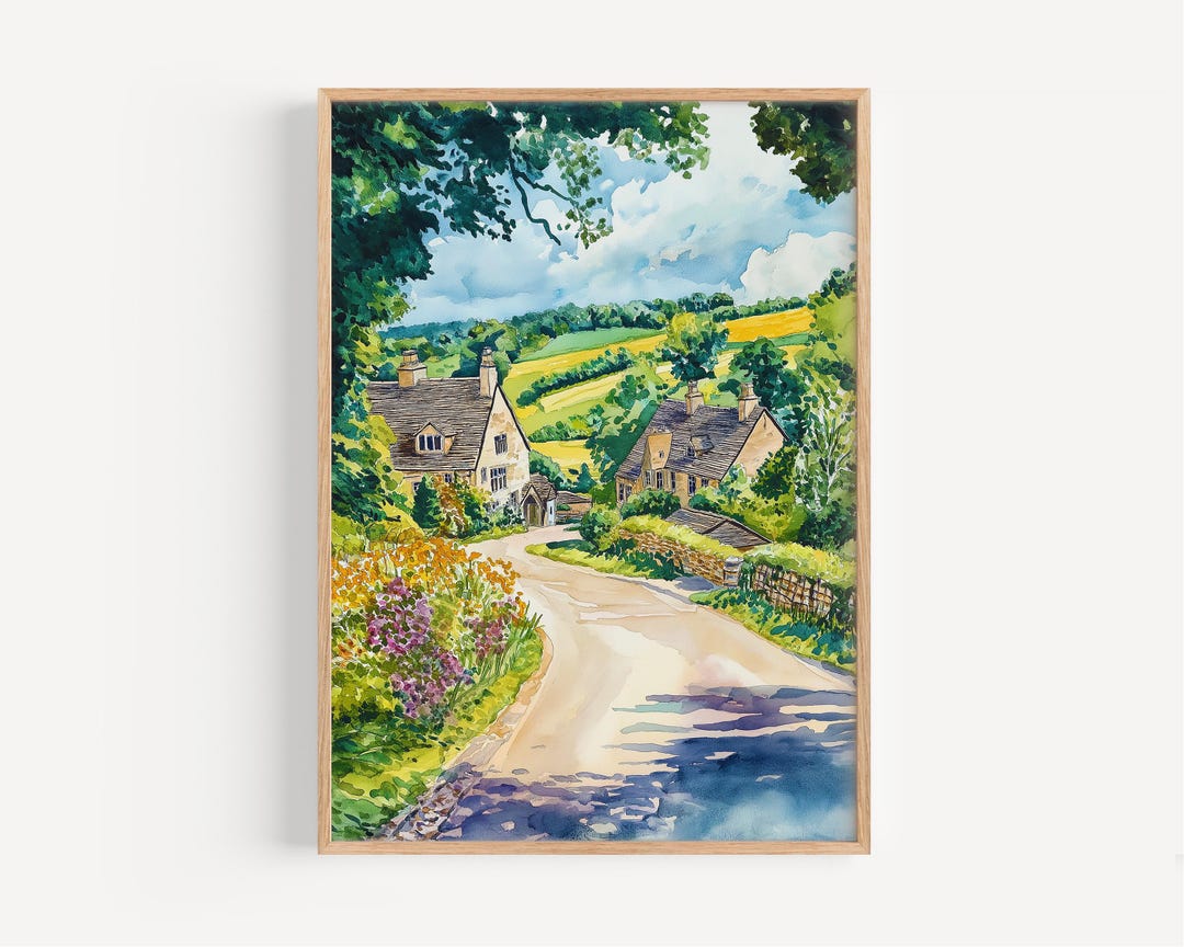 Cotswolds Watercolor Painting- Wall Art Print, UK Travel Poster, UK ...