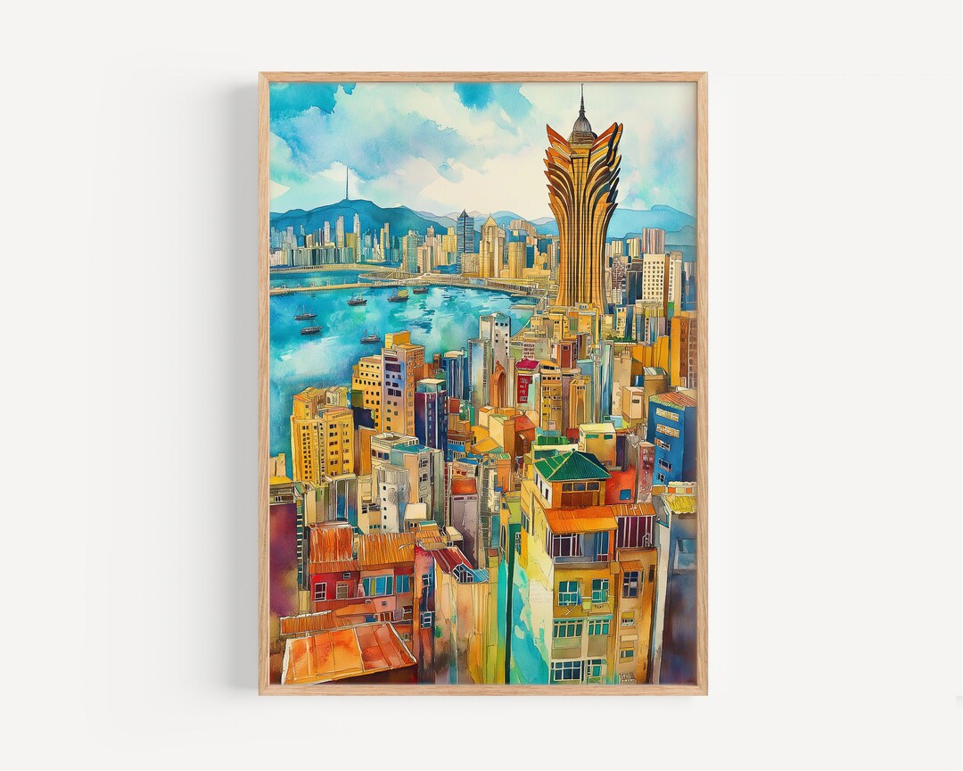 Macau Watercolor Painting - China Wall Art Print, Macau Poster, China ...