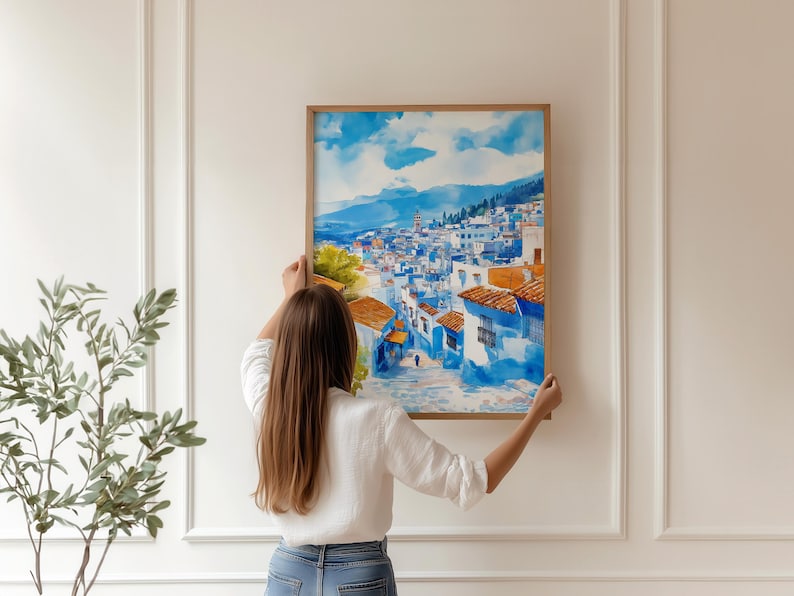 Chefchaouen Watercolor Painting - Wall Art Print, Poster, Morocco ...