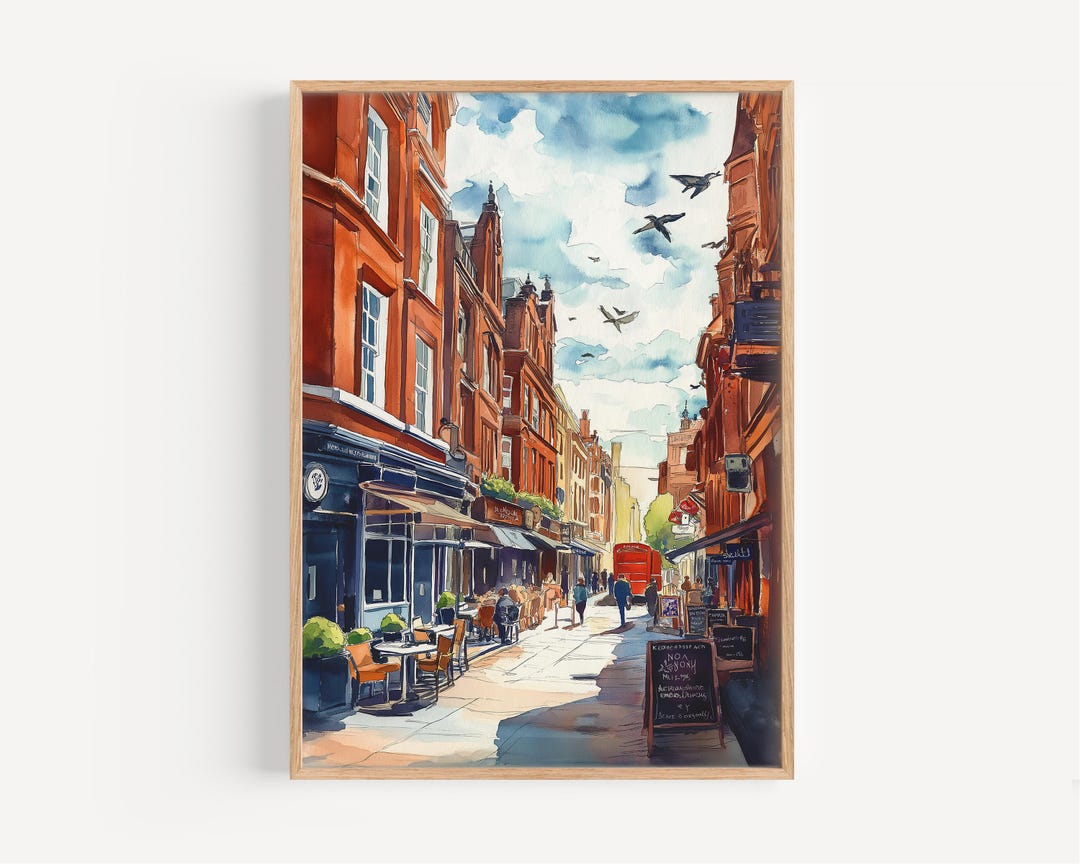 Soho Watercolor Painting - London Wall Art Print, Travel Poster, UK ...