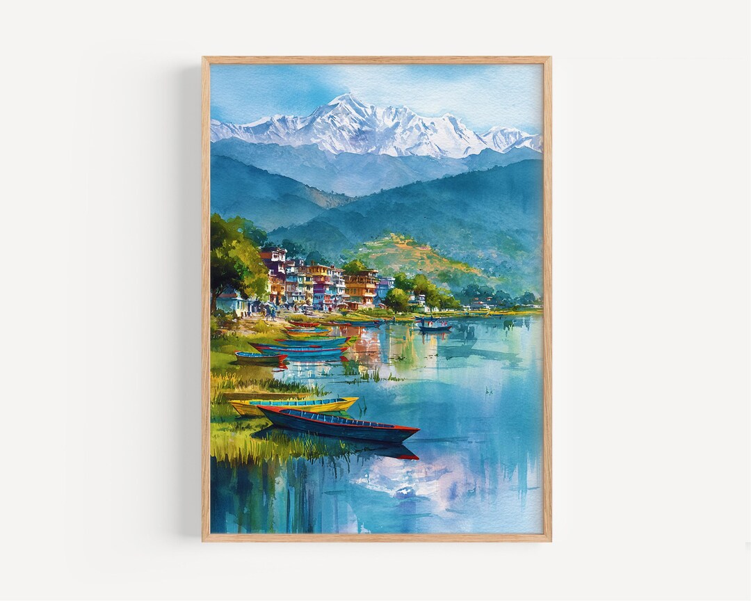 Pokhara Watercolor Painting - Wall Art Print, Nepal Travel Poster ...