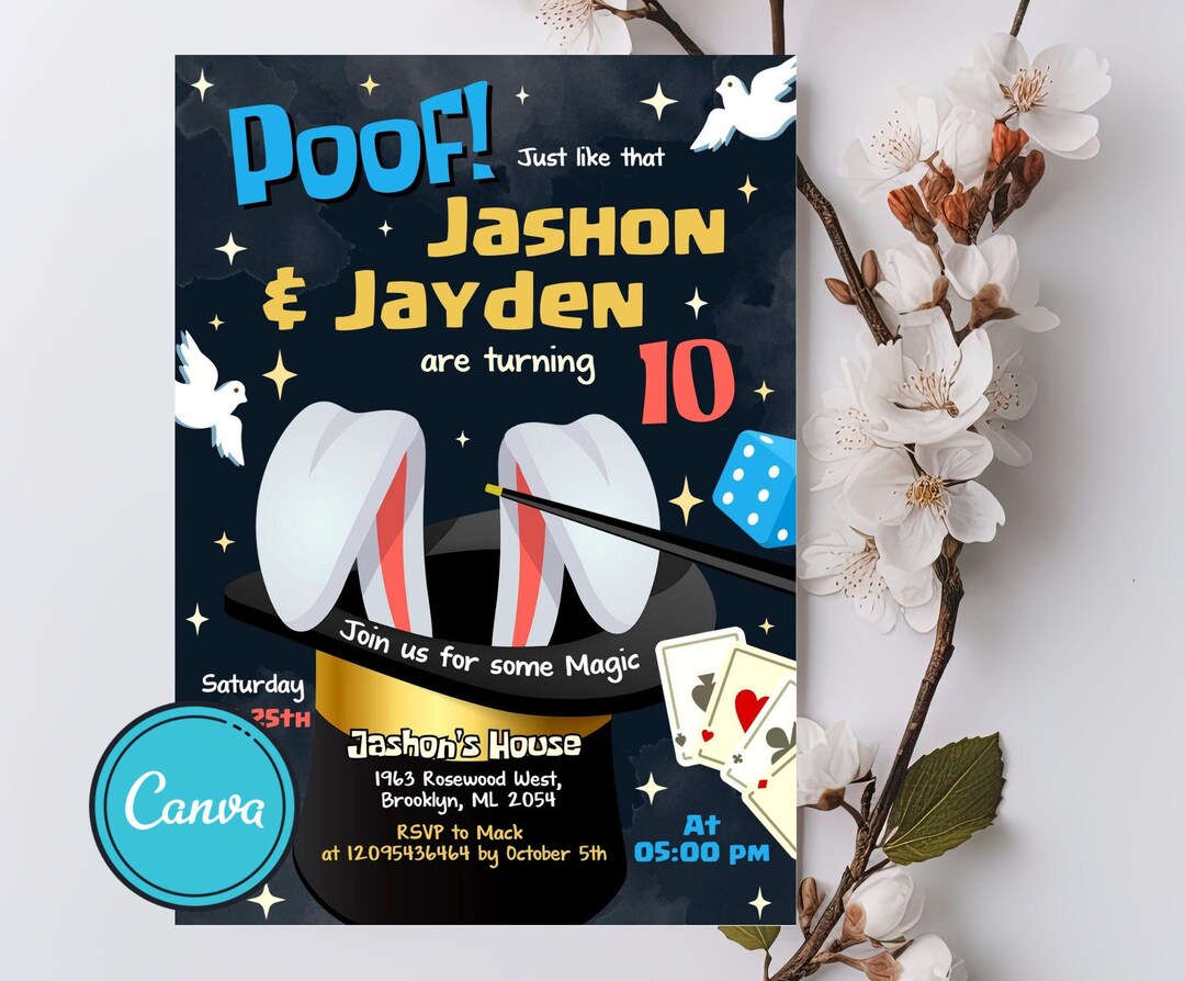 Editable Magic Birthday Invitation, Magician Invitation, Magic Show ...