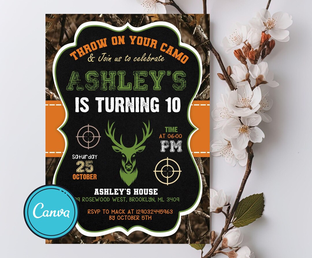 Editable Hunting Birthday Invitation, Hunting Invitation, Hunting ...