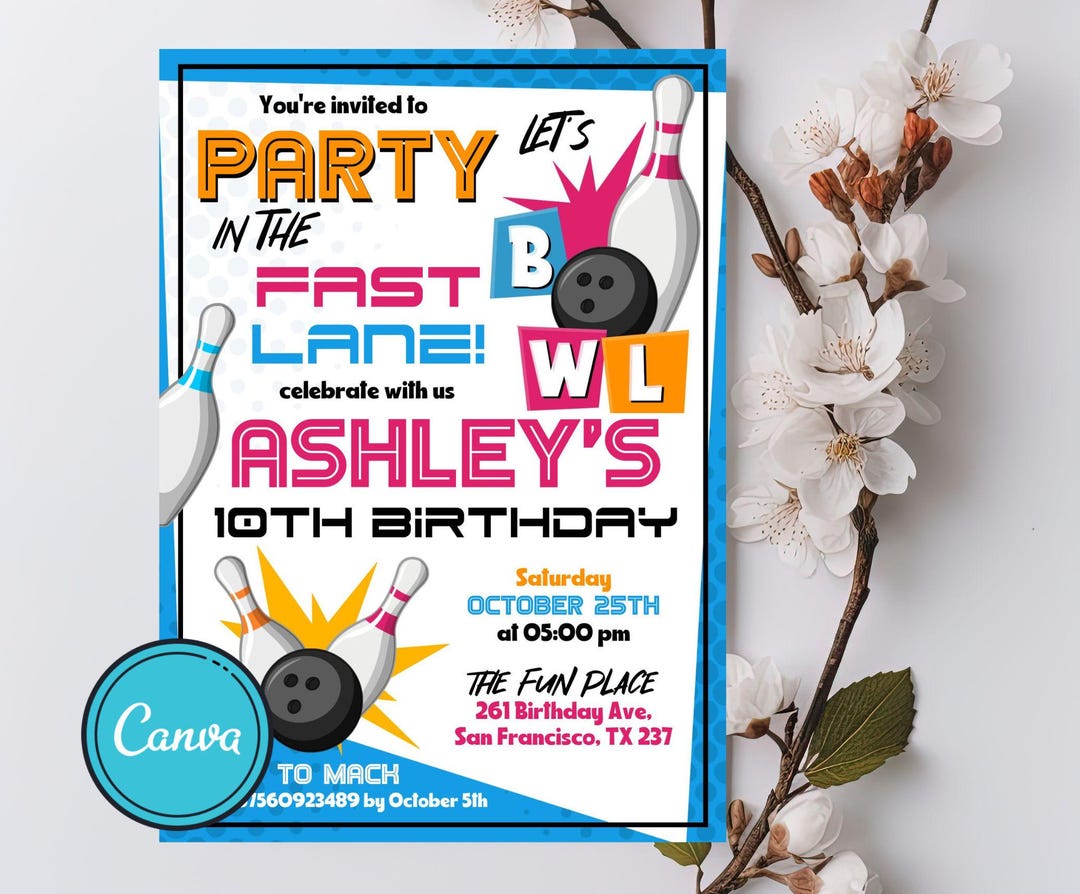 Editable Bowling Birthday Invitation Template: Strike up Some Fun ...