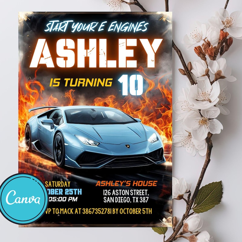 Lamborghini Birthday Invitation - Etsy