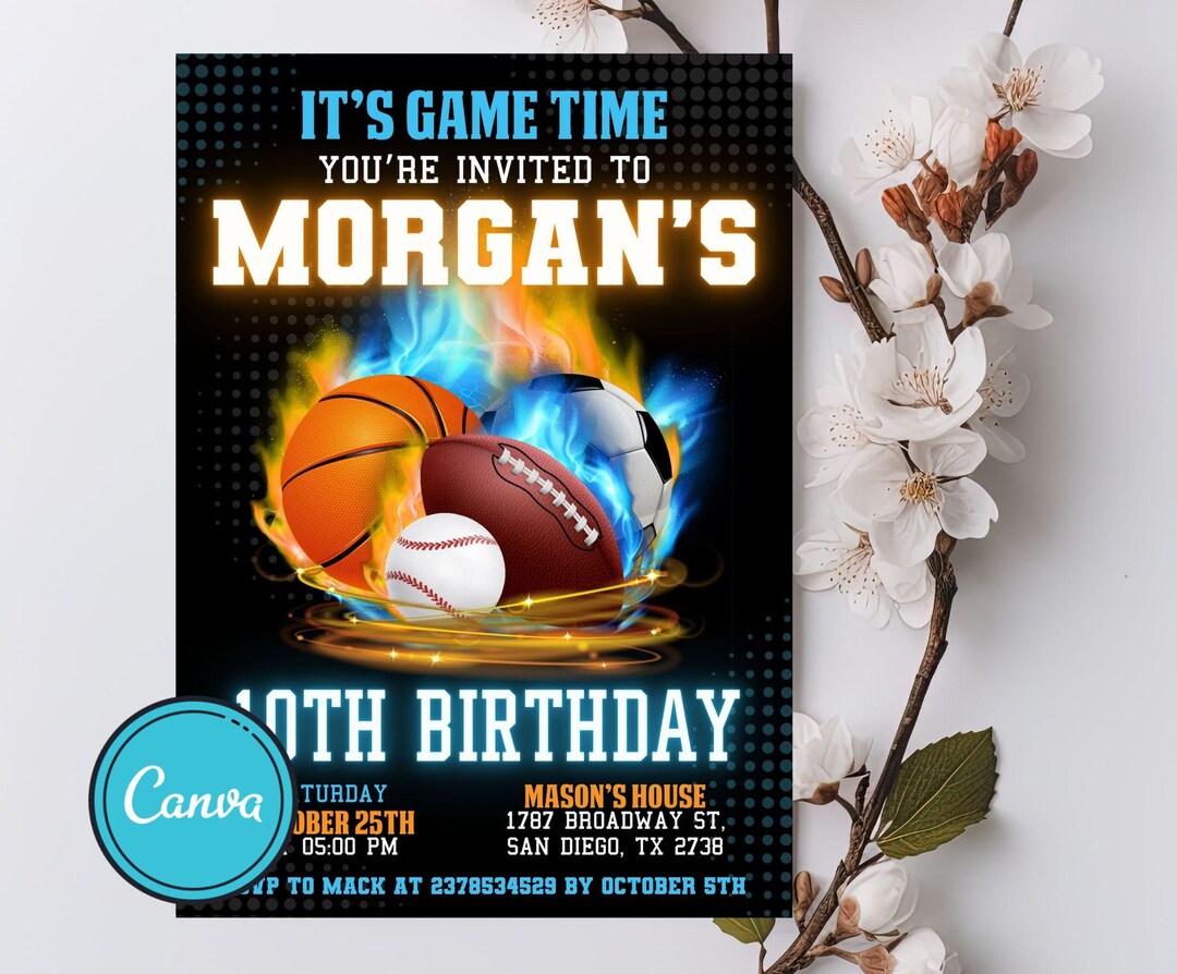 Editable All-star Sports Birthday Invitation Template (digital Download ...