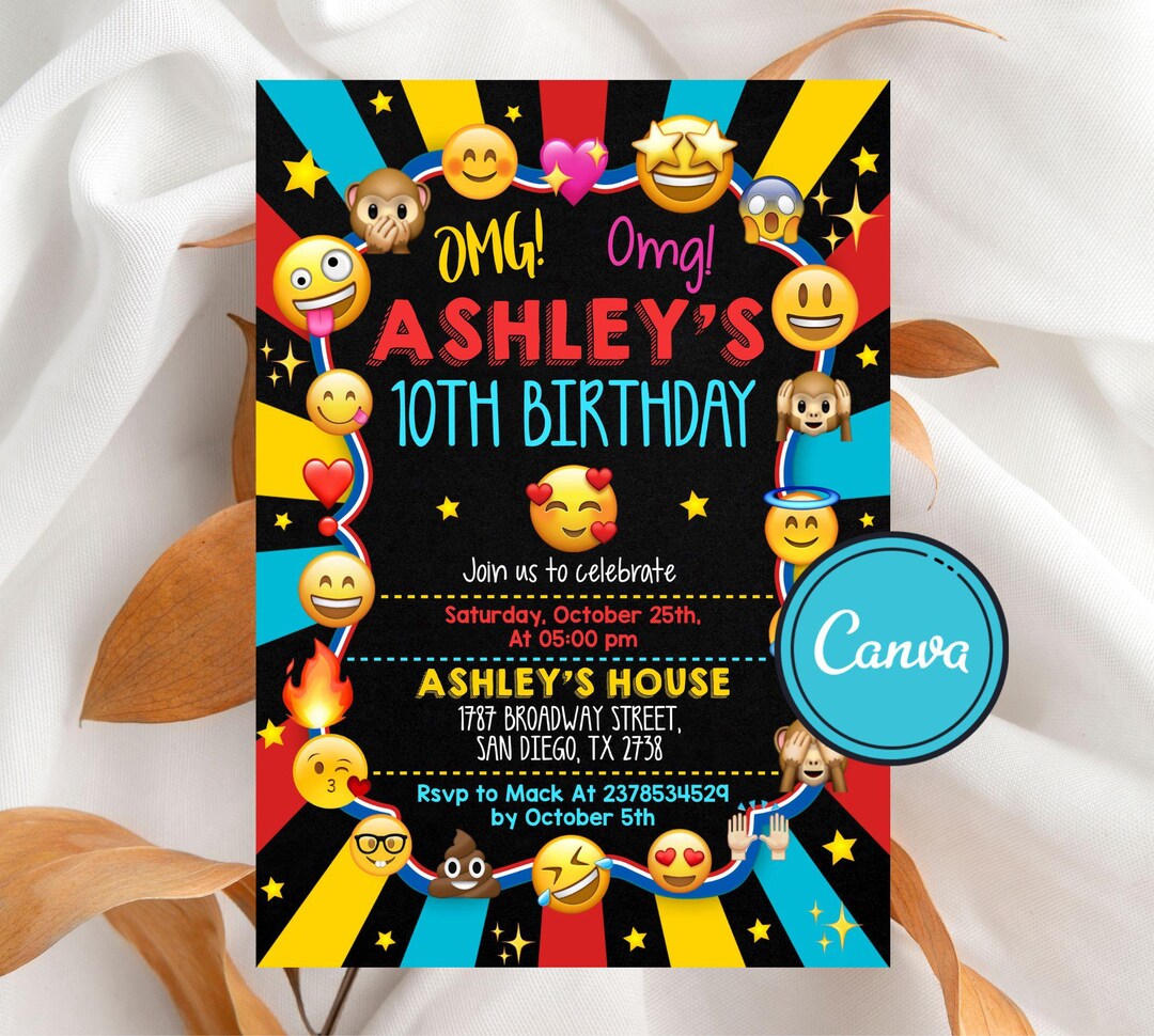 Emoji Invitation, Emoji Party Invitation, Emoji Party, Emoji Birthday ...