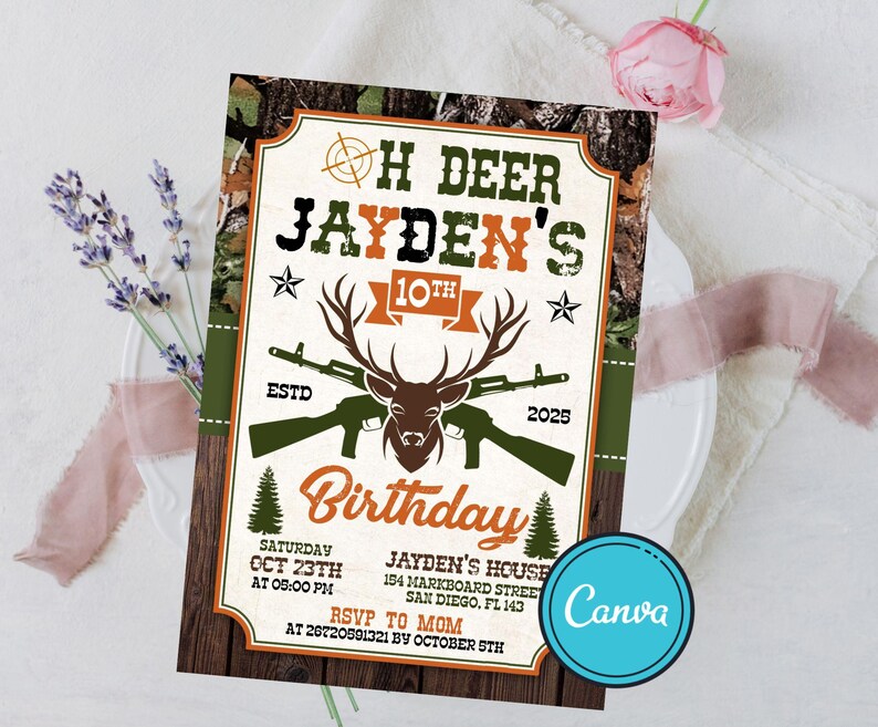 Editable Hunting Birthday Party Invitation, Hunting Invitation ...