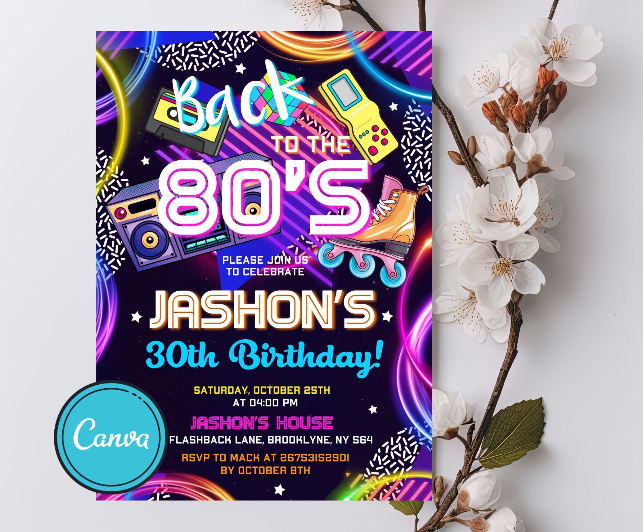 Editable 80s Birthday Invitation: Neon Glow Party (instant Download) - Etsy