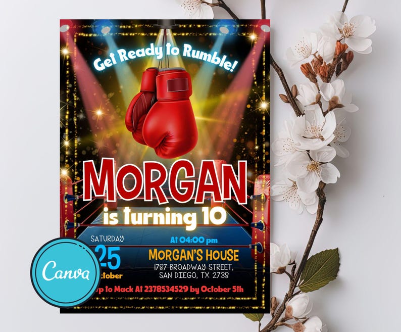 Editable Boxing Boy Birthday Invitation, Fighter Birthday Invitation ...