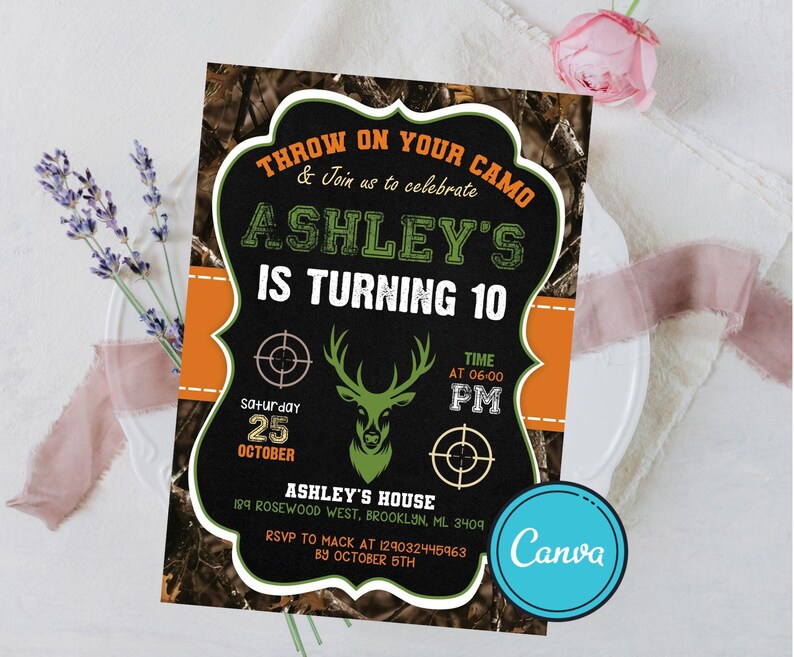 Editable Hunting Birthday Invitation, Hunting Invitation, Hunting ...