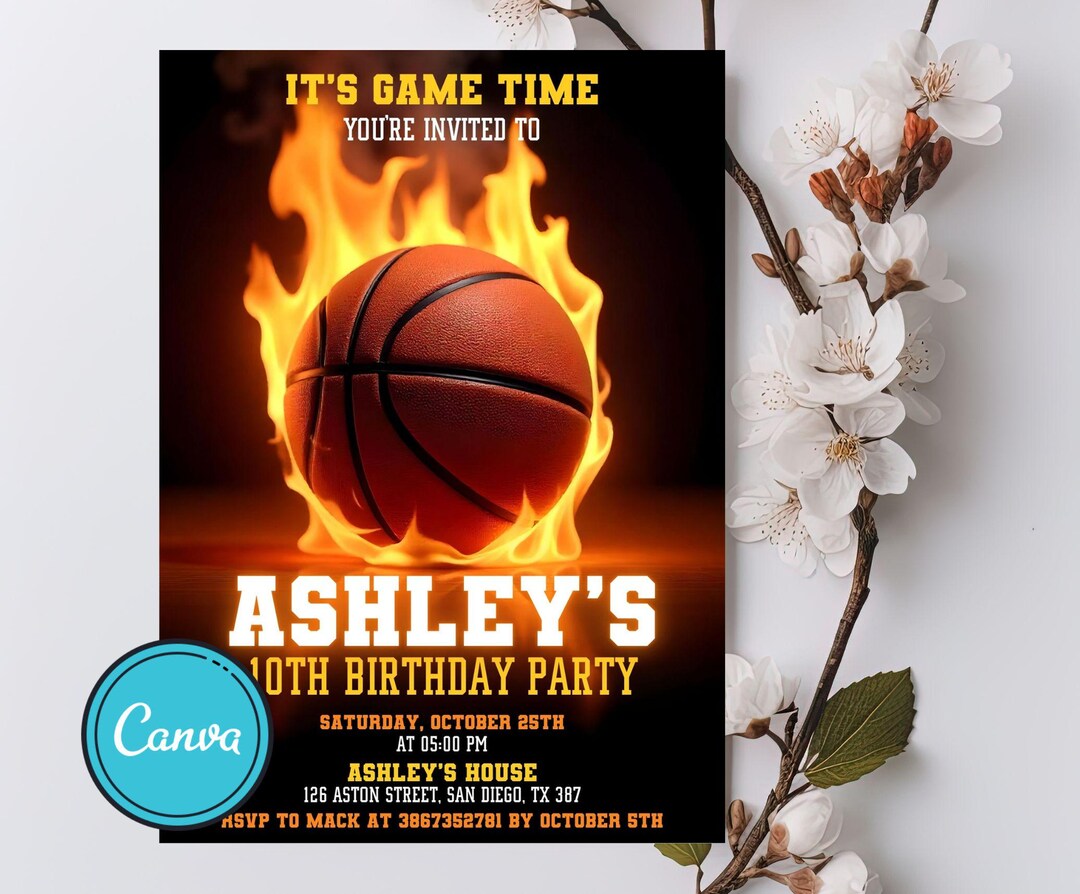 Editable Basketball Invitation, Basketball Birthday Invitation ...
