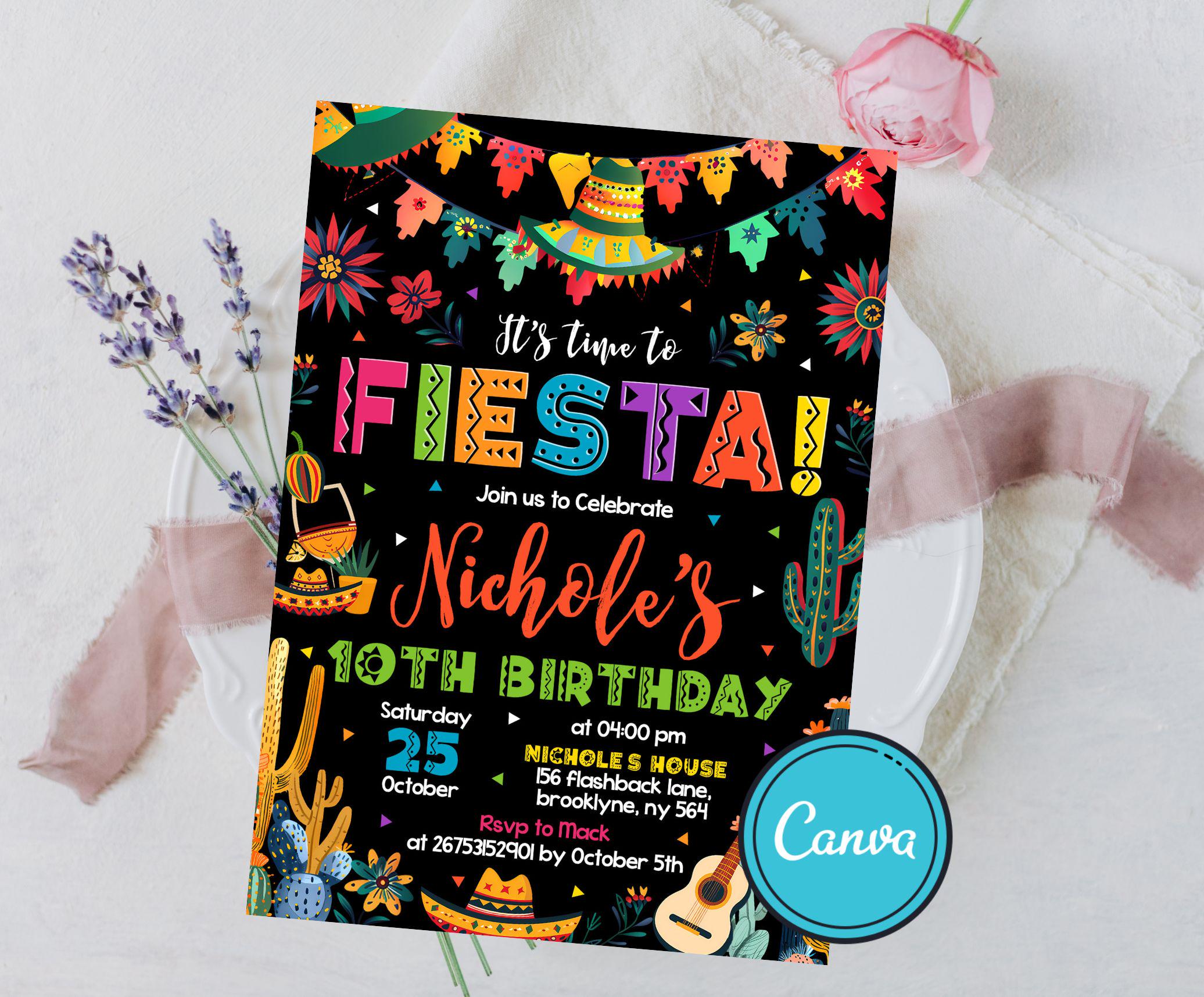 Editable Fiesta Birthday Invitation, Fiesta Invitation, Mexican Theme ...