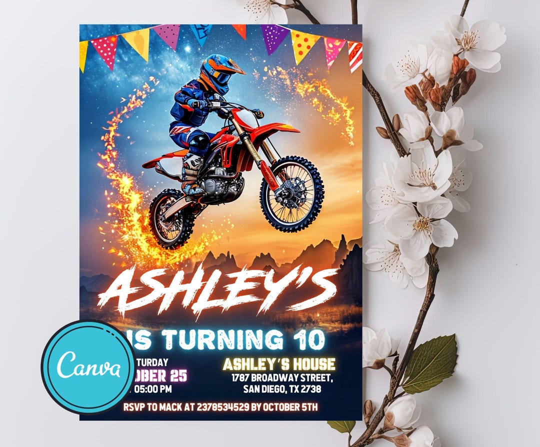 Dirt Bike Birthday Invitation: Motocross Party, Canva Template - Etsy