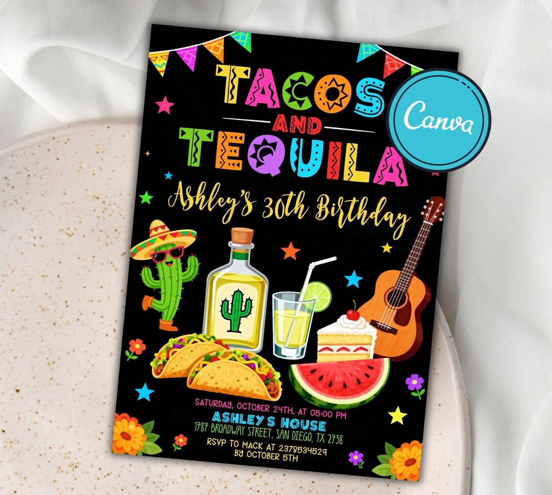 Taco Twosday Birthday Invitation, EDITABLE, Printable, Mexican Fiesta ...