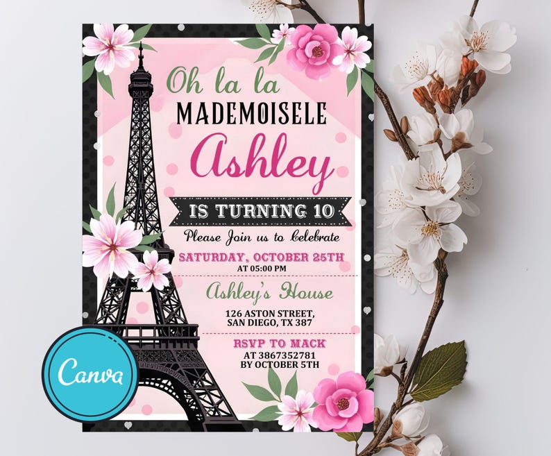 Editable Paris Birthday Invitation Template, Paris Birthday Party ...