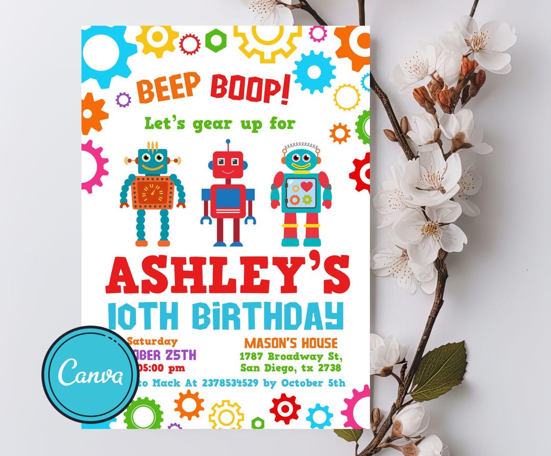 Robot Invitation, Robot Birthday Invitations, Robot Party, Robot ...