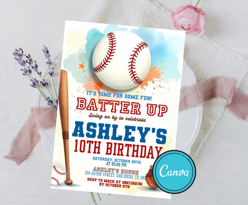 Baseball Birthday Invitation, Baseball Invites, Instant Download ...
