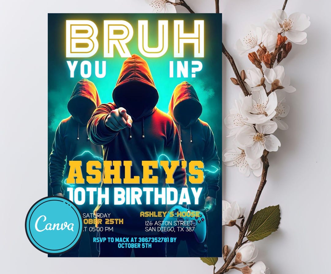 Editable Bruh Birthday Invitation Template, Bruh Neon Invitation, Bruh ...