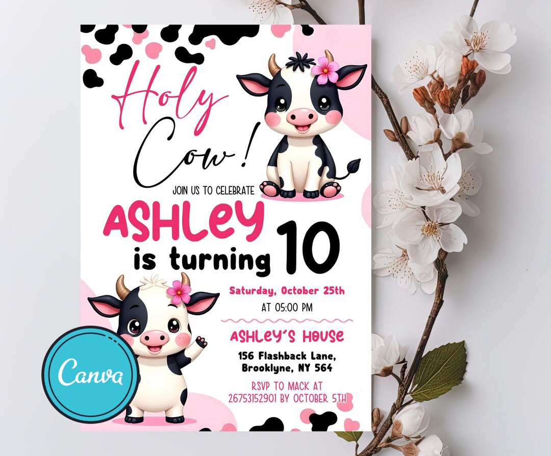 Editable Holy Cow Birthday Invitation Template, Holy Cow Birthday ...