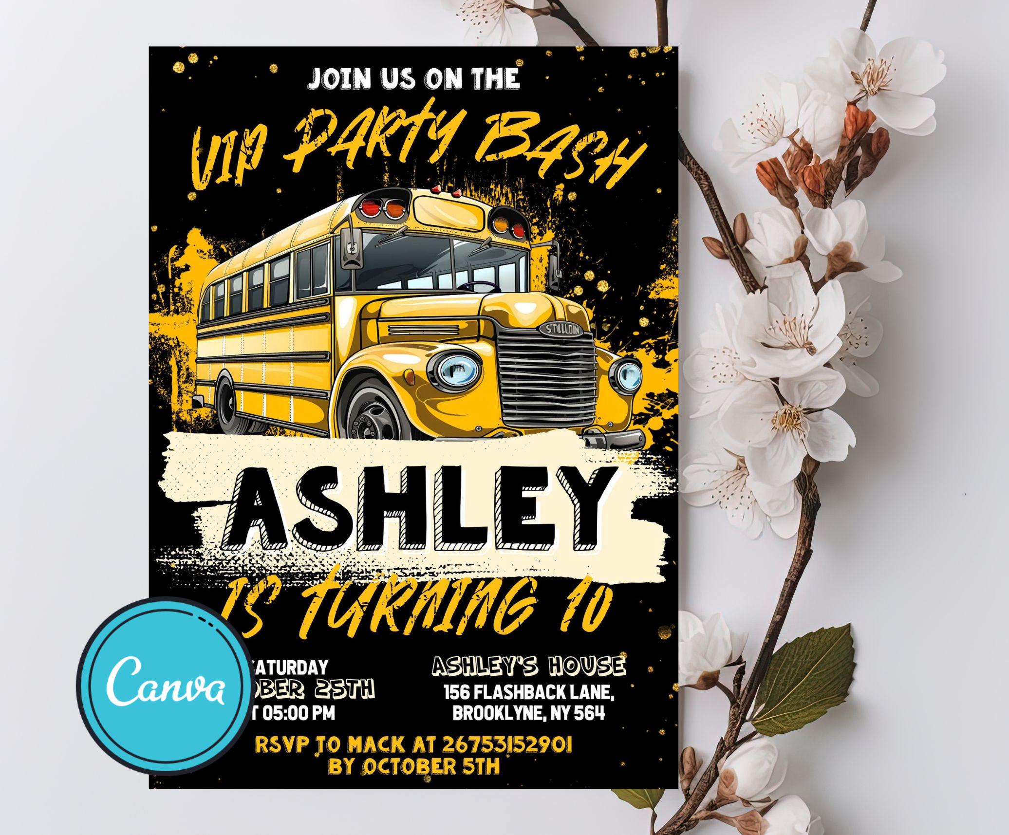 School Bus Invitation Template, Wheels on the Bus, Yellow Bus ...