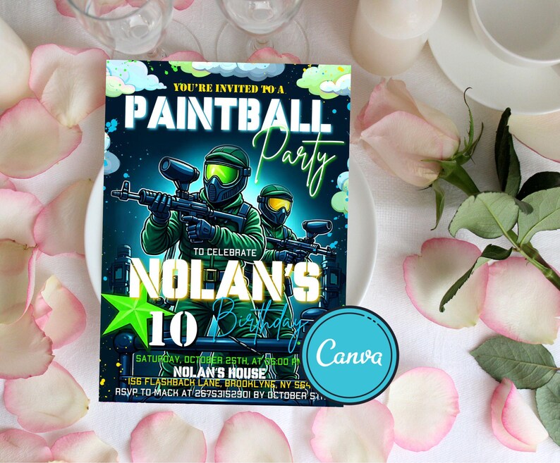 EDITABLE Paintball Party Invite, Paintball Birthday Invitation, Neon ...