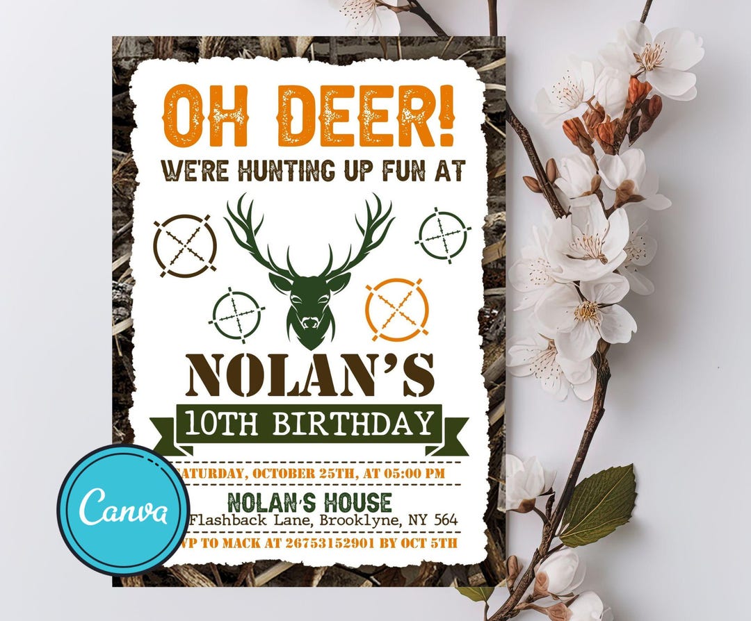 Editable Hunting Birthday Party Invitation, Hunting Invitation ...