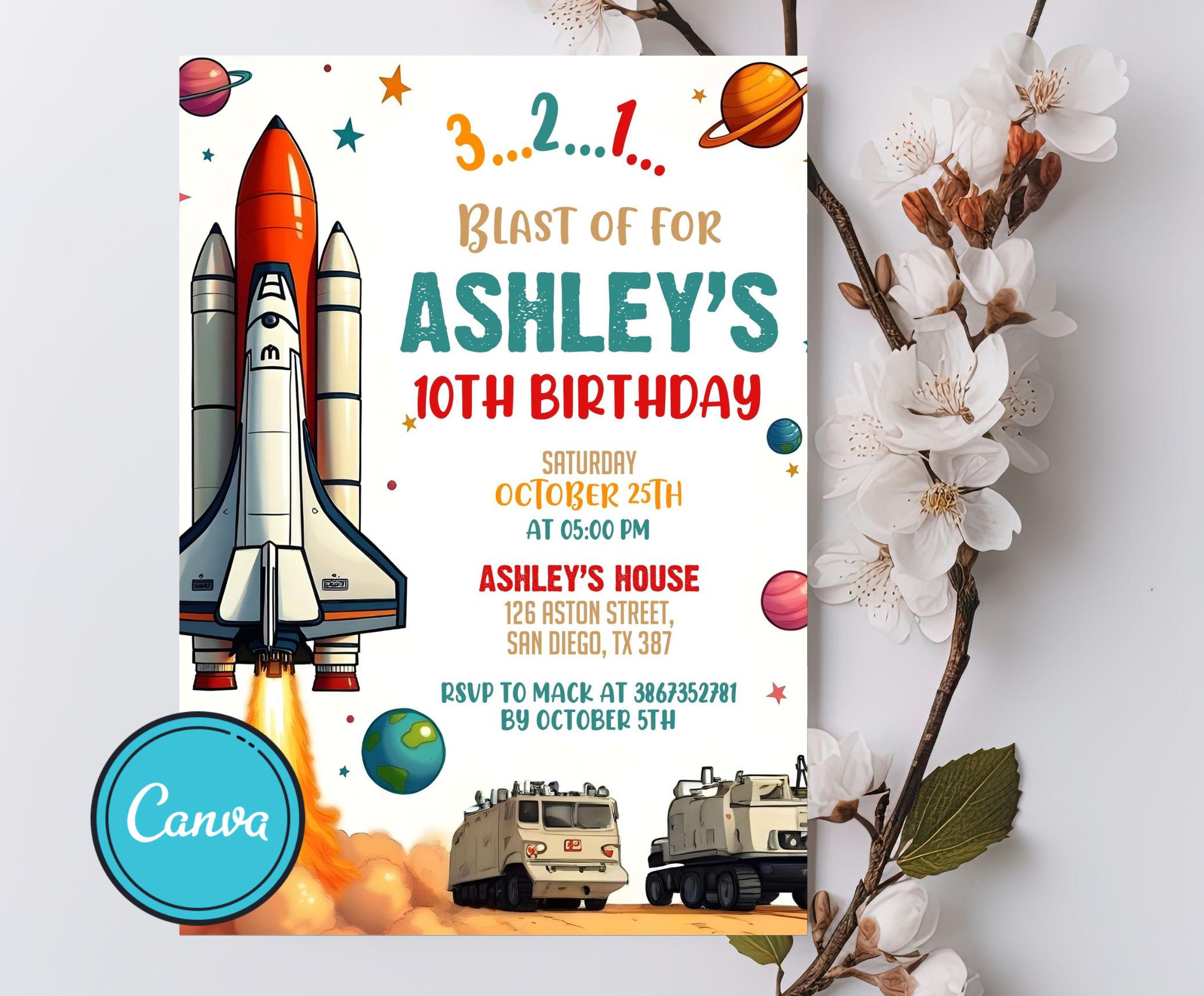 Space Boy Birthday Party Invitation, Galaxy Party Invitation Template ...