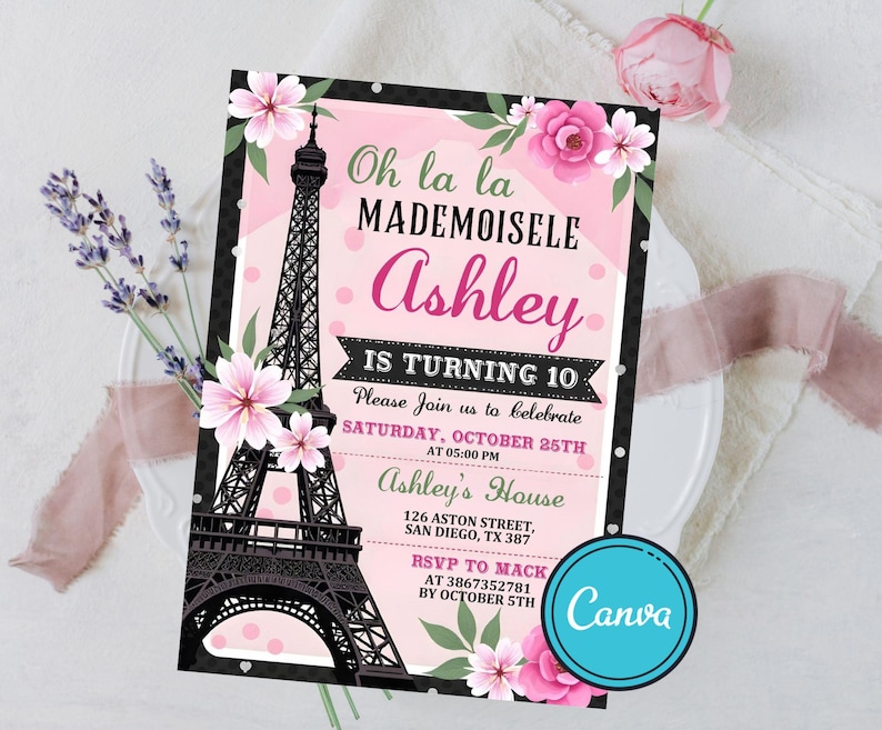 Editable Paris Birthday Invitation Template, Paris Birthday Party ...