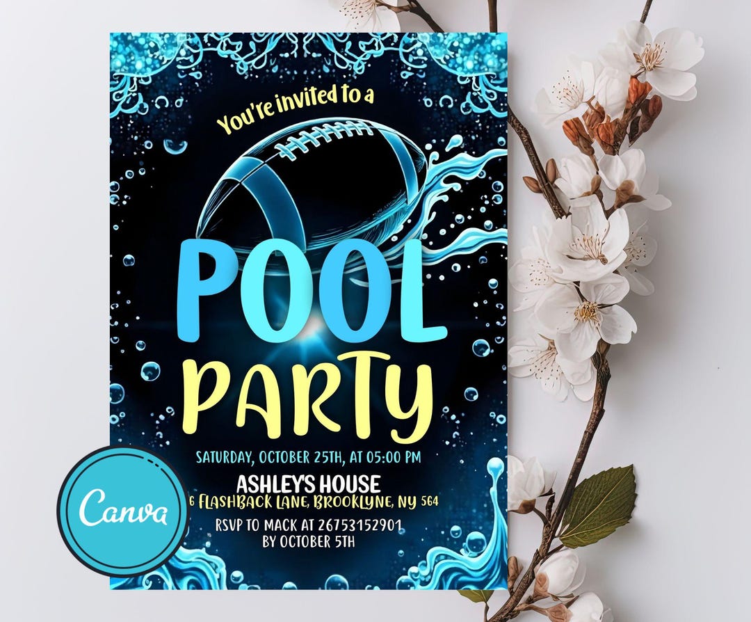 Editable Football Pool Party Invitation, Pool Birthday Invitation ...