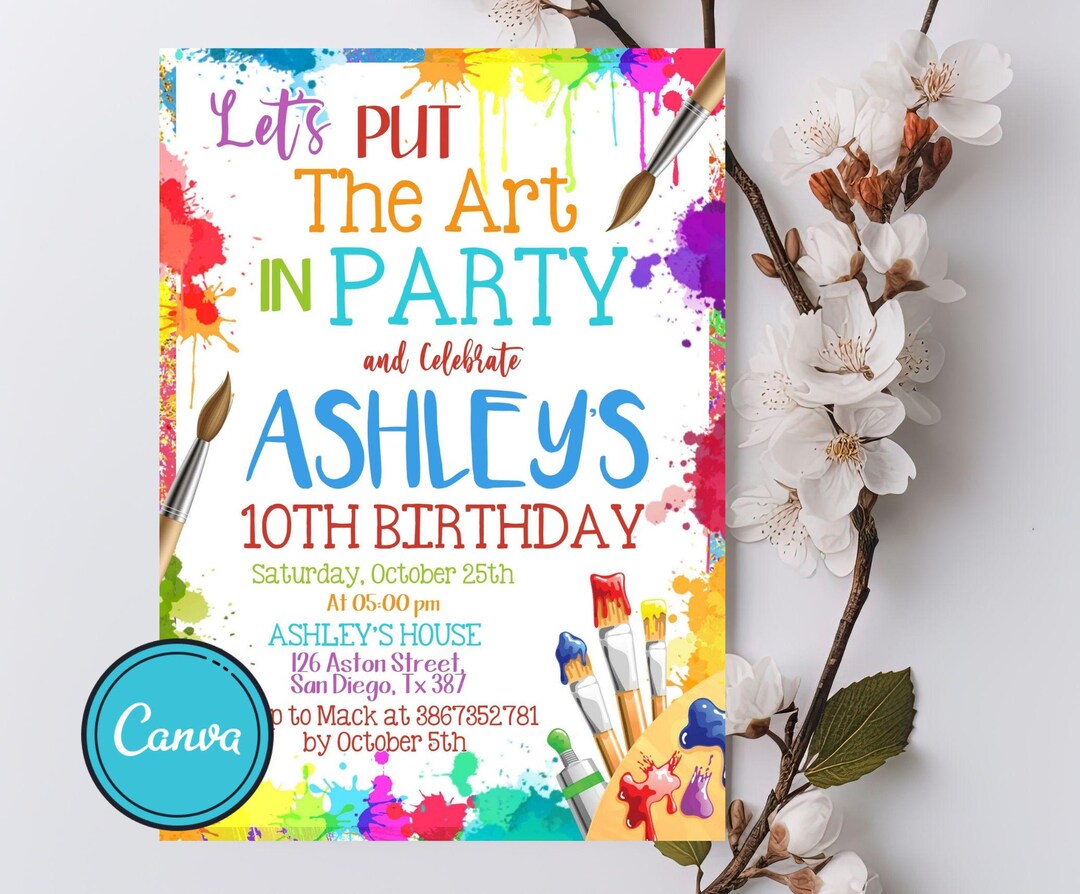 Editable Painting Party Invitation, Paint Party, Art Party Invitation ...