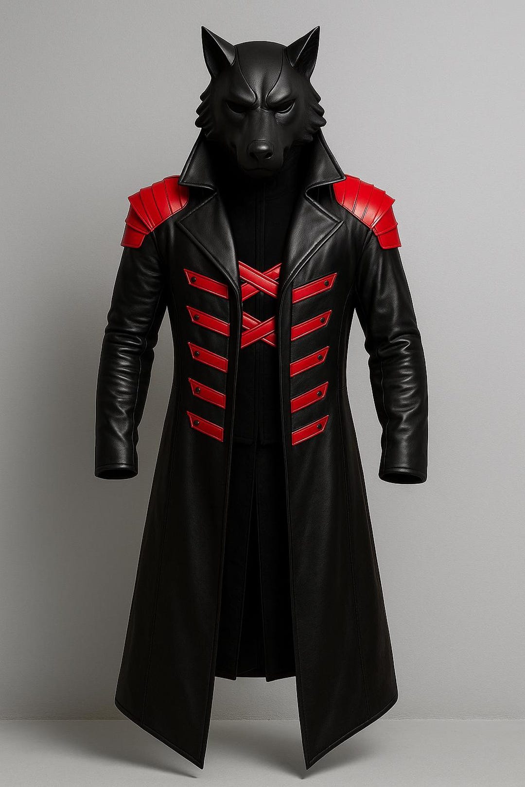 Men Red & Black Gothic Leather Set | Werewolf Warrior Cosplay Coat and ...