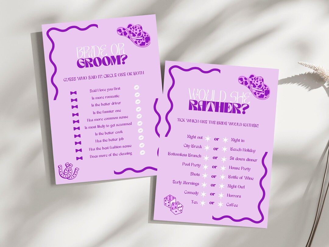 Last Rodeo Bachelorette Hens Party Game Set Purple Wavy Editable ...