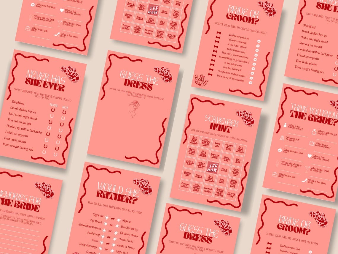 Last Rodeo Bachelorette Party Games: Red Wavy Template (digital ...