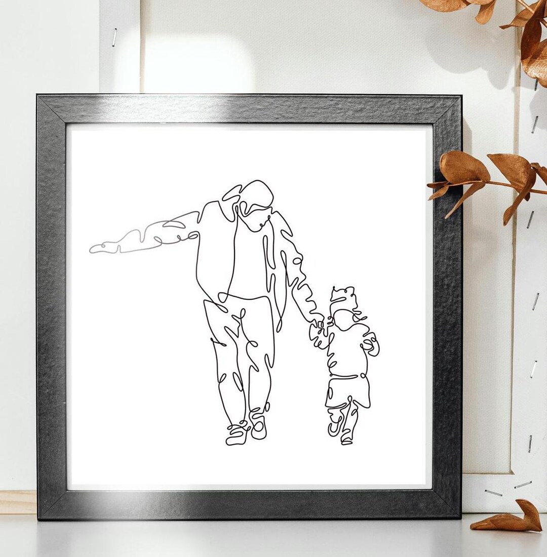 Custom Father Daughter Line-art or Family Illustration With Grandpra ...