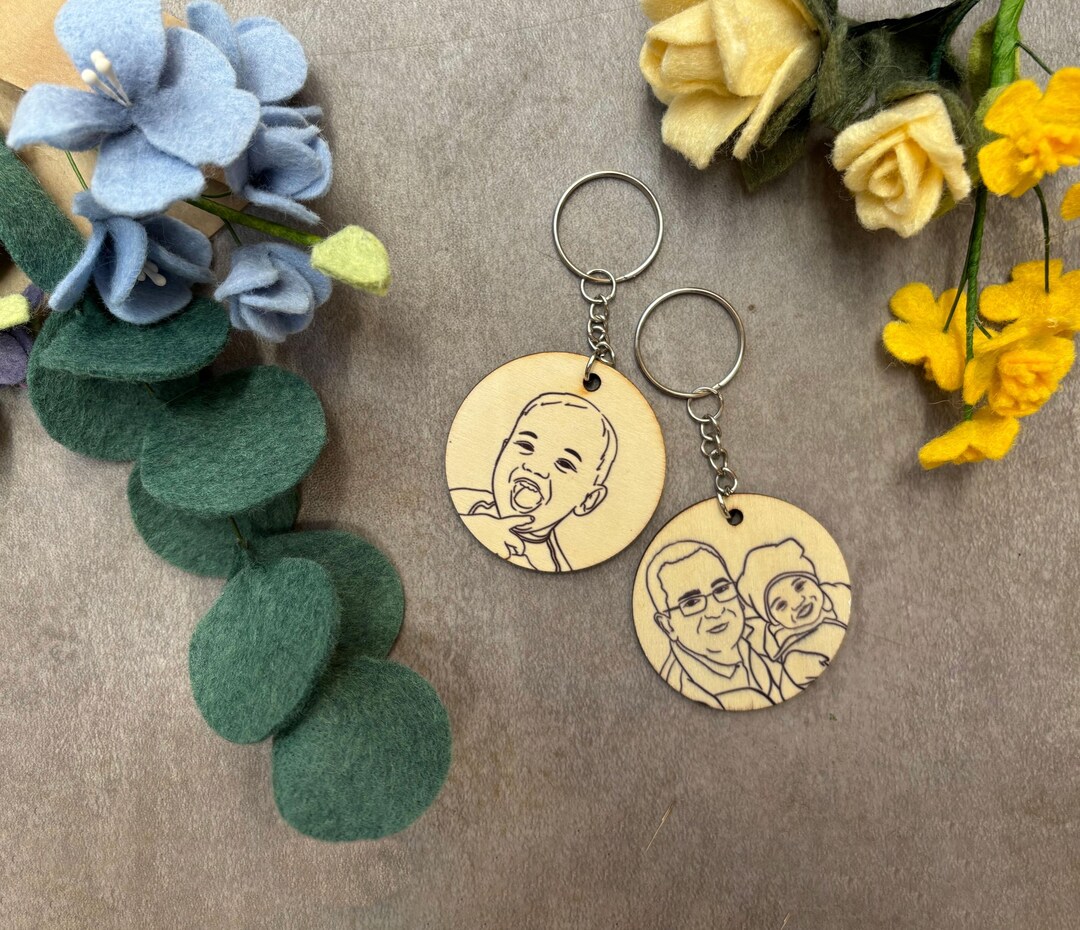 Wooden Keychain Custom Line-art One-sided or Double-sided Accessory for ...