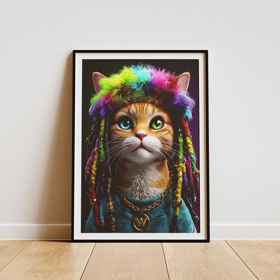 Colorful Cat Poster With Premium Wooden Frame | Museum-quality Matte ...