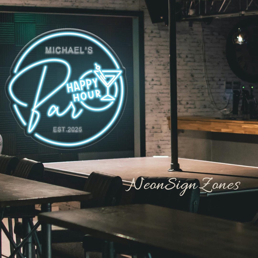 Custom Happy Hour LED Neon Bar Sign: Personalized Home Bar Decor - Etsy UK