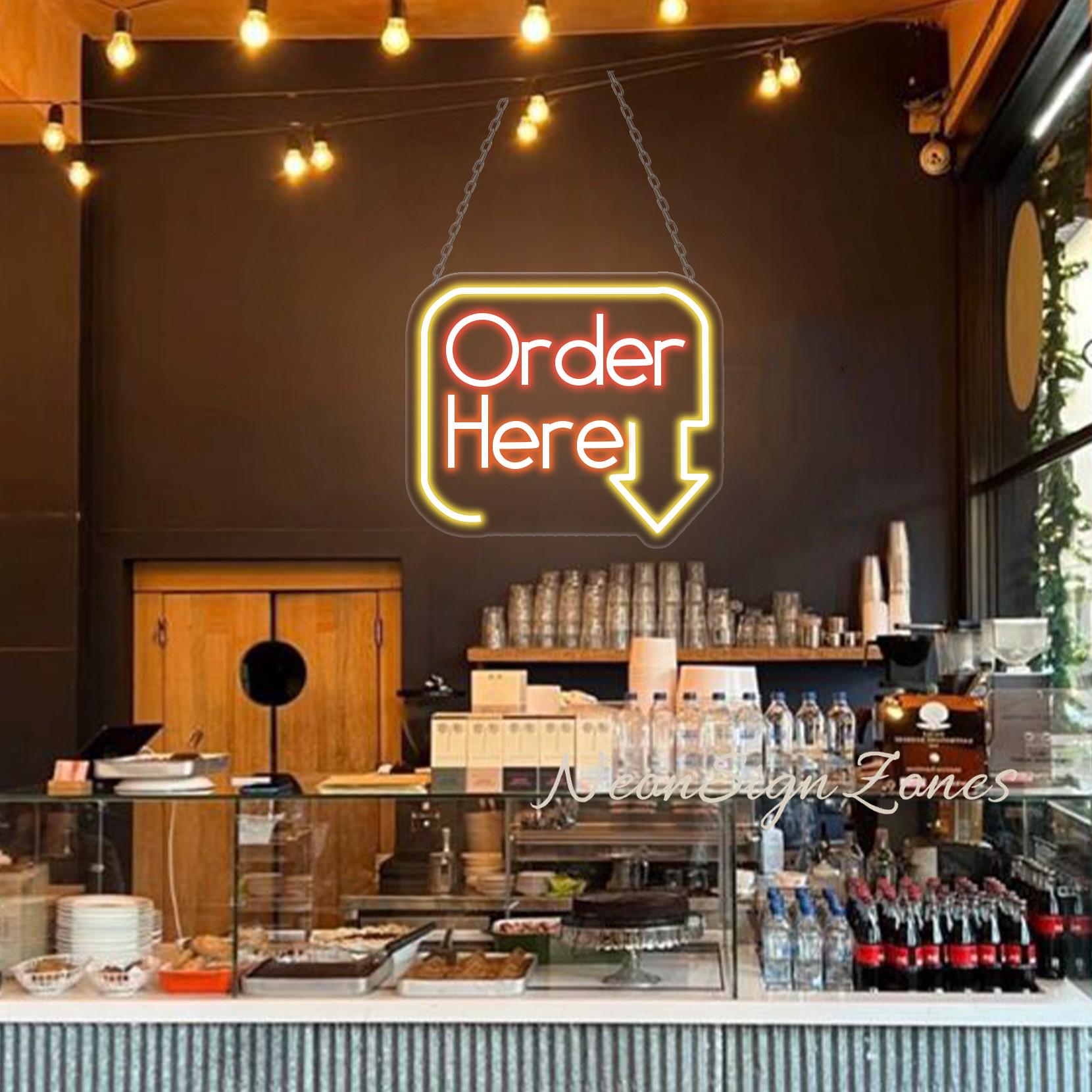 Order Here Neon Sign, LED Down Arrow Light for Cafe Counter, POS Wall ...