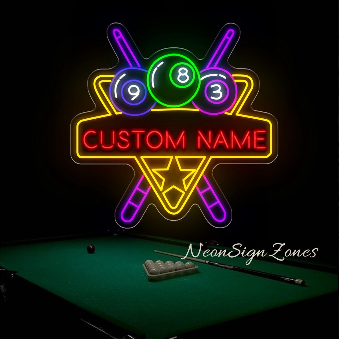 Custom Pool Hall LED Neon Sign With Billiard Balls and Cues Wall Decor ...