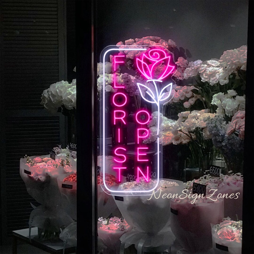 Custom Florist Open LED Neon Sign Vertical Wall Decor Light for Flower ...