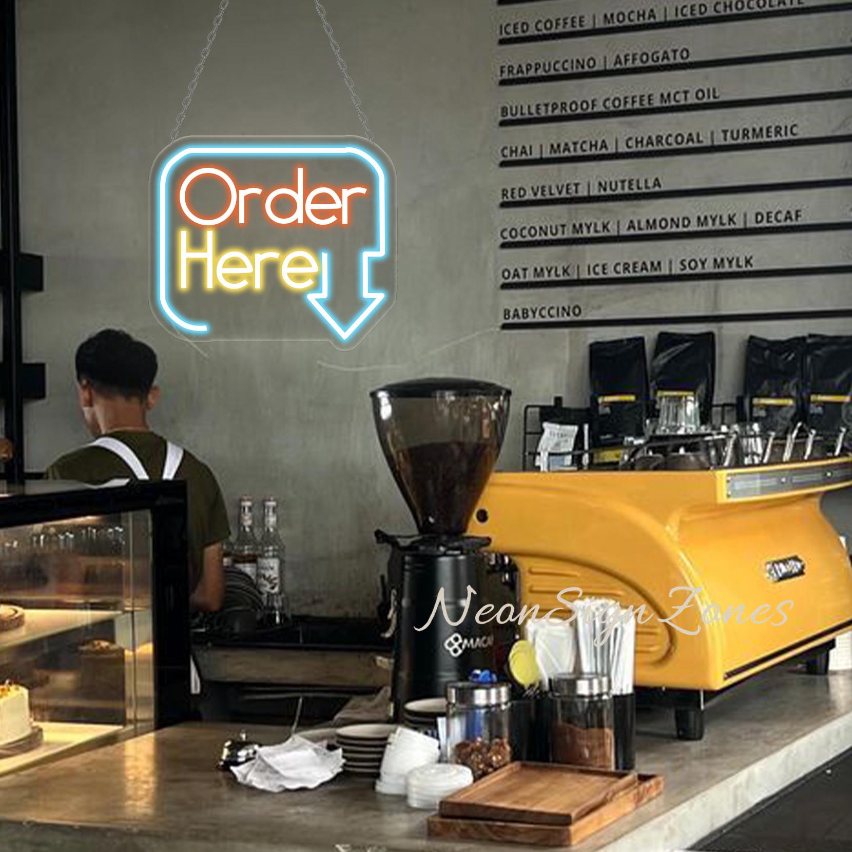Order Here Neon Sign, LED Down Arrow Light for Cafe Counter, POS Wall ...