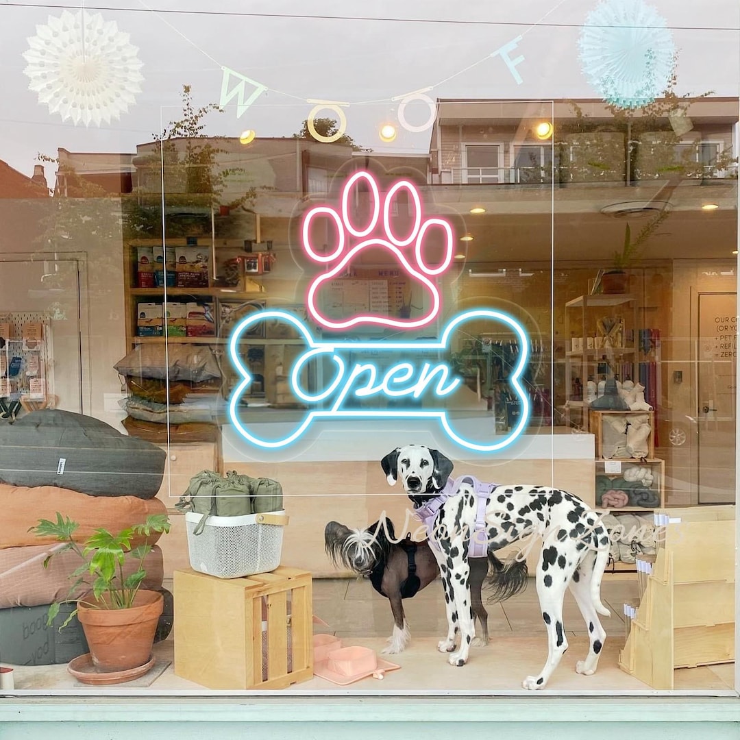 Pet Paw Open Neon Sign, Dog Bone Shop Display, Grooming Salon Entrance ...