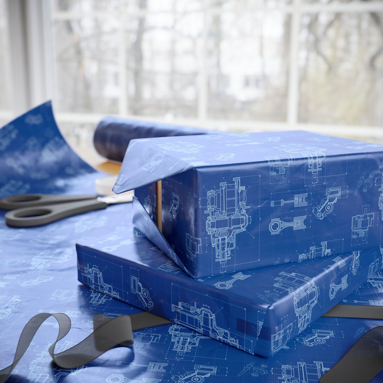 Wrapping Paper - Blueprint Style - Car Engine and Pistons, Ideal for ...