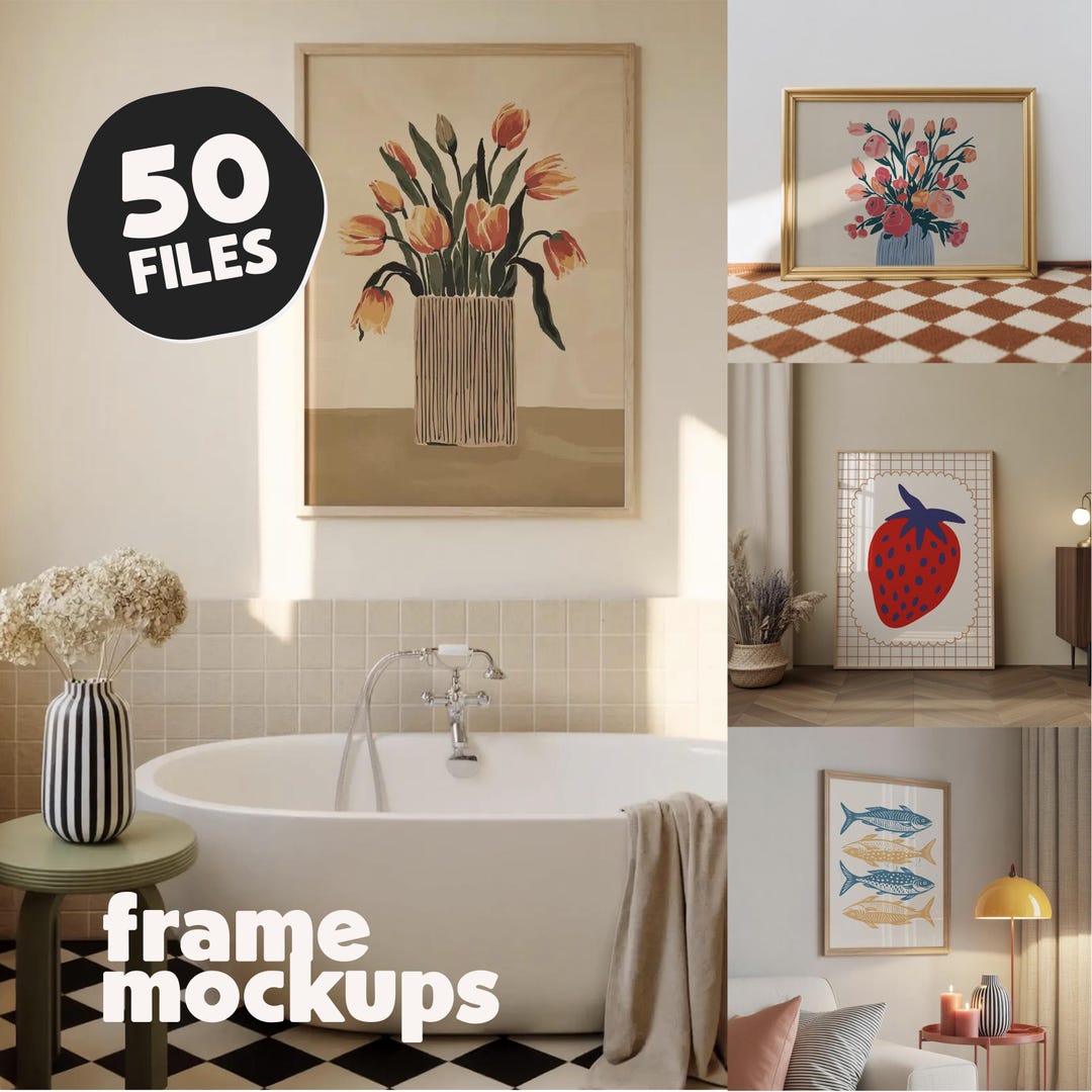 50 Frame Mockups Bundle, Retro Mid-century Modern Templates ...