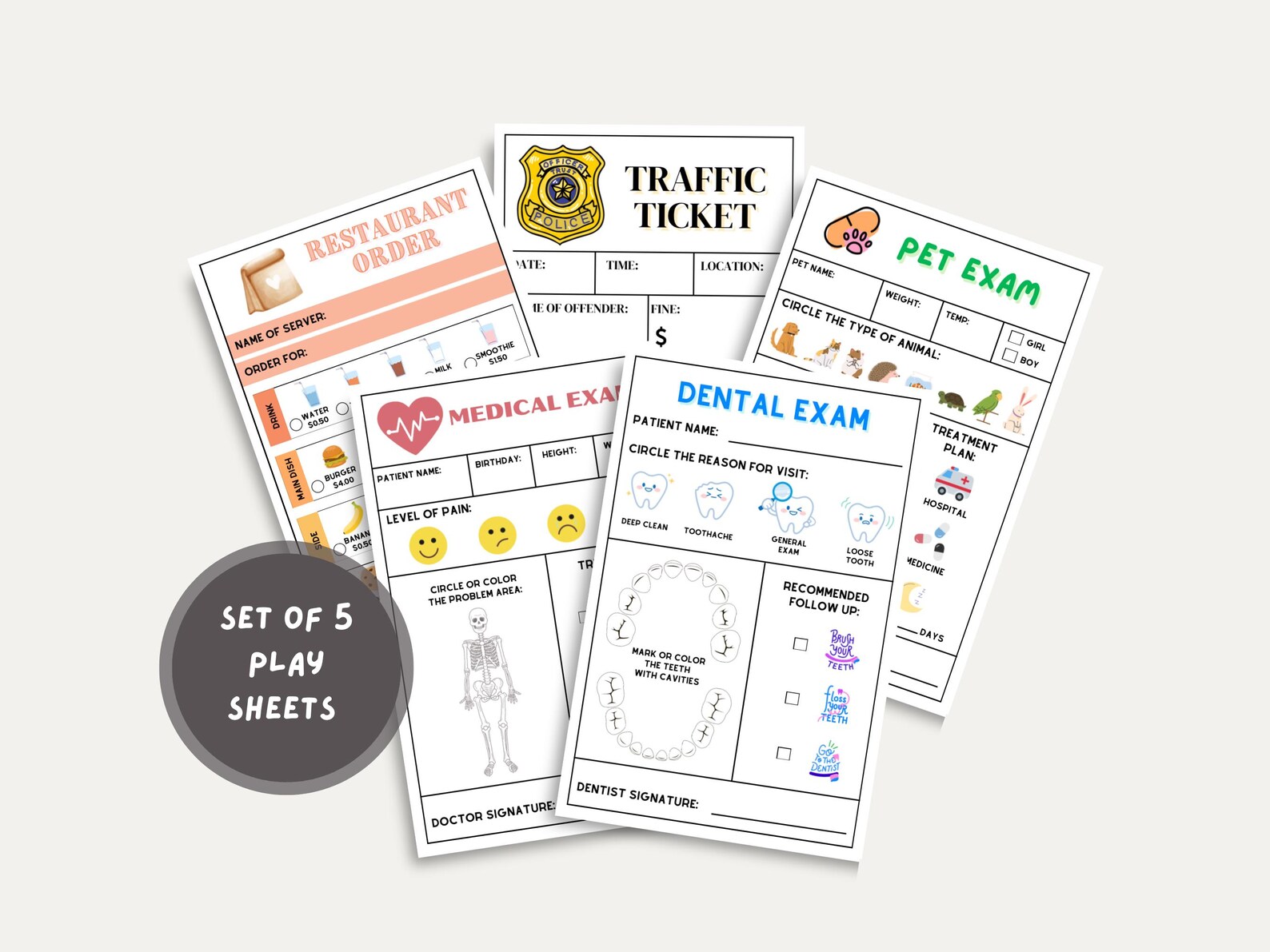 Printable Pretend Play Sheets | Dramatic Play Imaginative Play ...