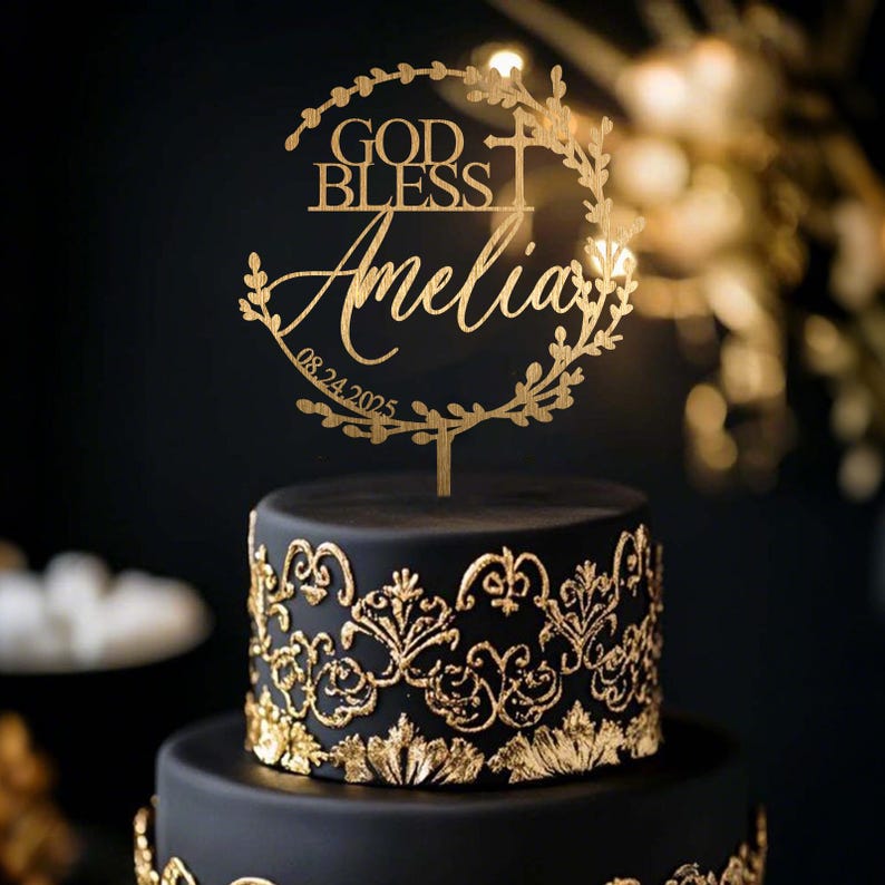 God Bless Cake Topper, Floral Wreath Cake Topper for Baptism ...