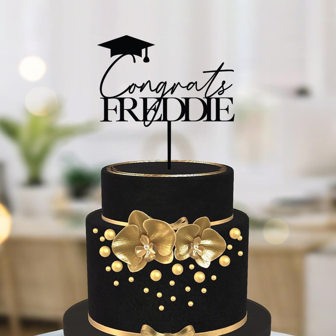 Custom Name Cake Topper for Graduation, Gold Cake Topper, Congrats Grad ...