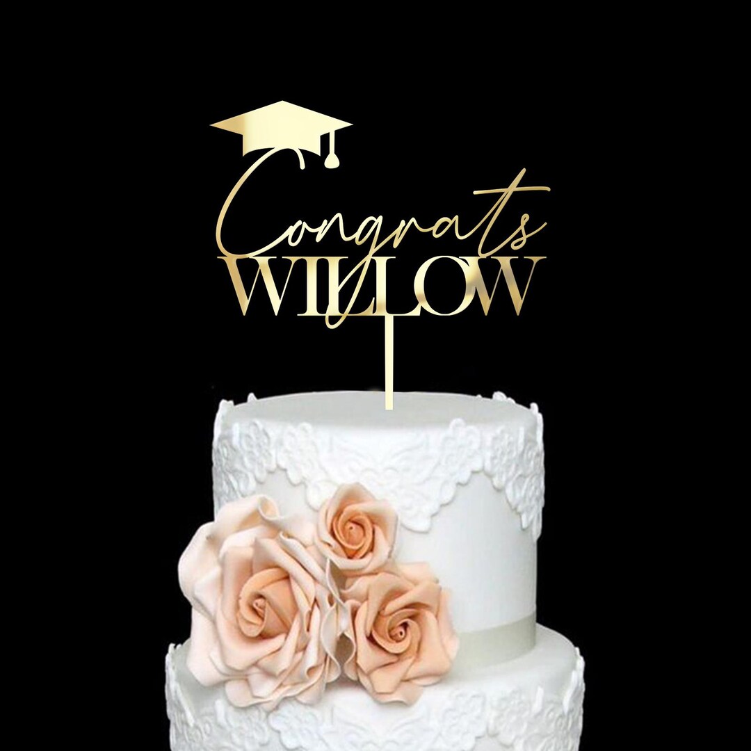 Custom Name Cake Topper for Graduation, Gold Acrylic Cake Topper ...